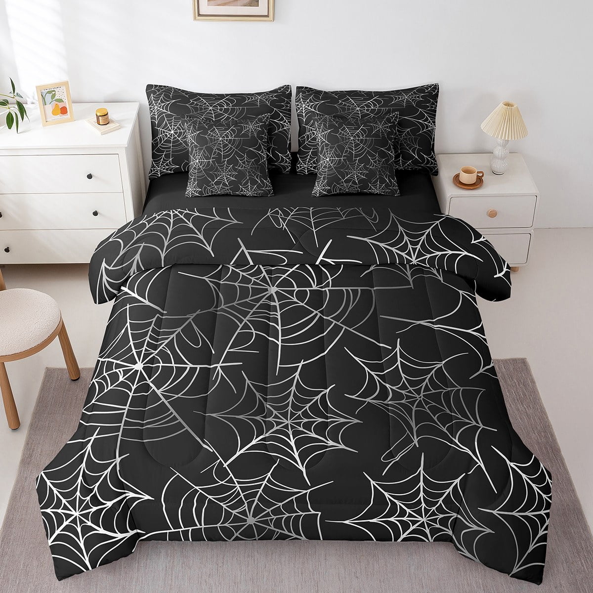 jejeloiu Spider Webs Bedding Comforter Set,7-Piece,Hallowen Theme King ...