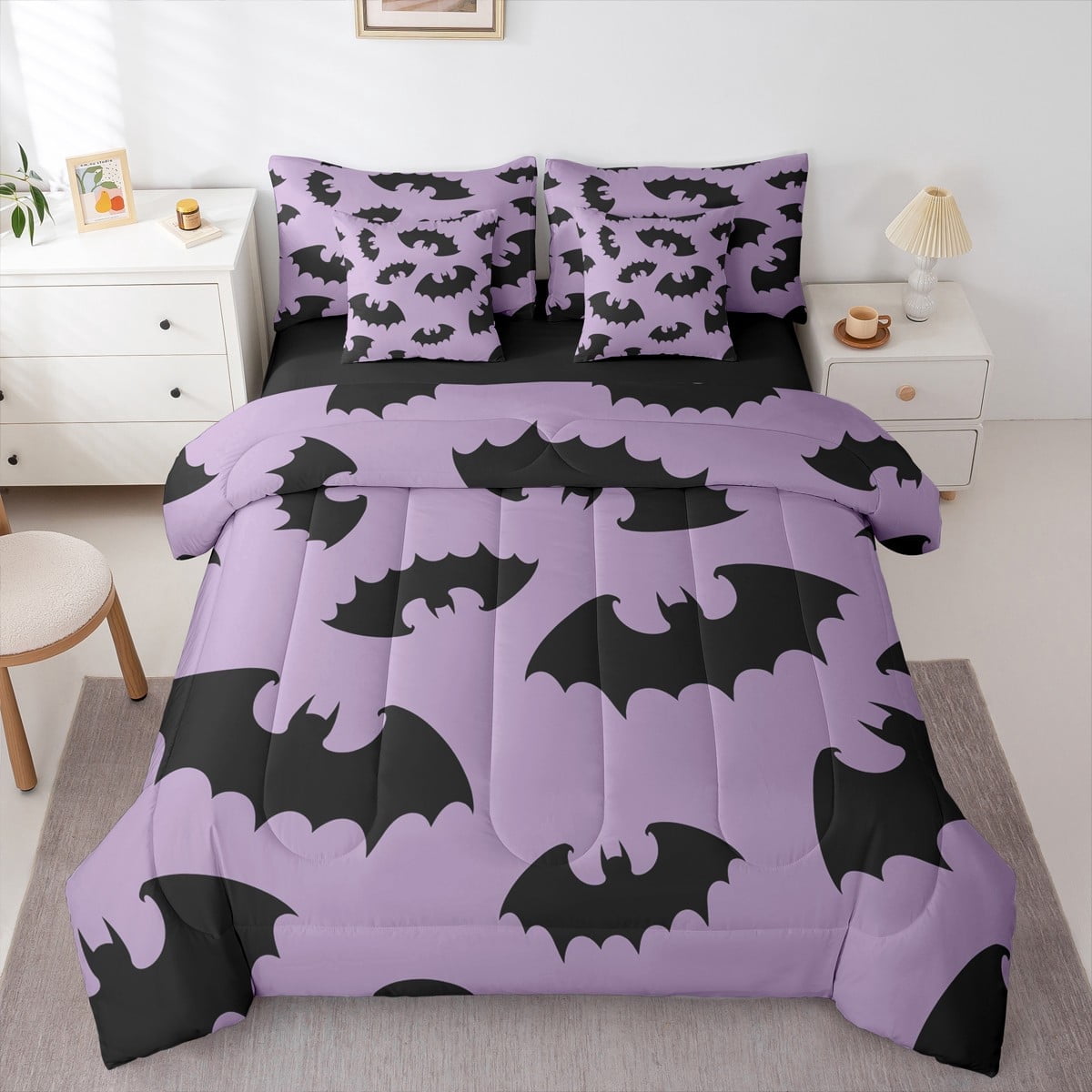 jejeloiu Spooky Bats Bedding Comforter Set 7 Pieces,Happy Halloween Day ...