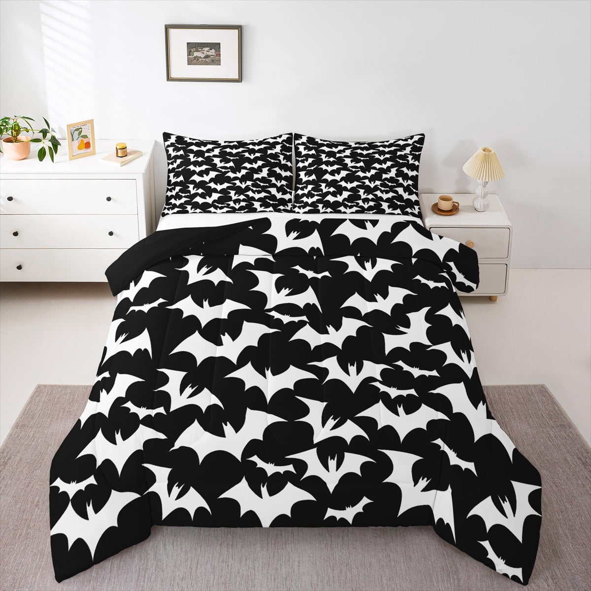 jejeloiu Spooky Bats Full Size Comforter Sets,Halloween Theme Bedding ...