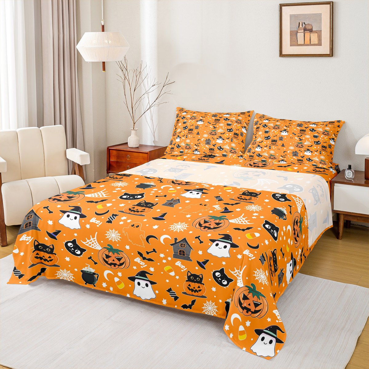 jejeloiu Spooky Ghost Pumpkin Twin Sheet Sets,Happy Halloween Twin ...