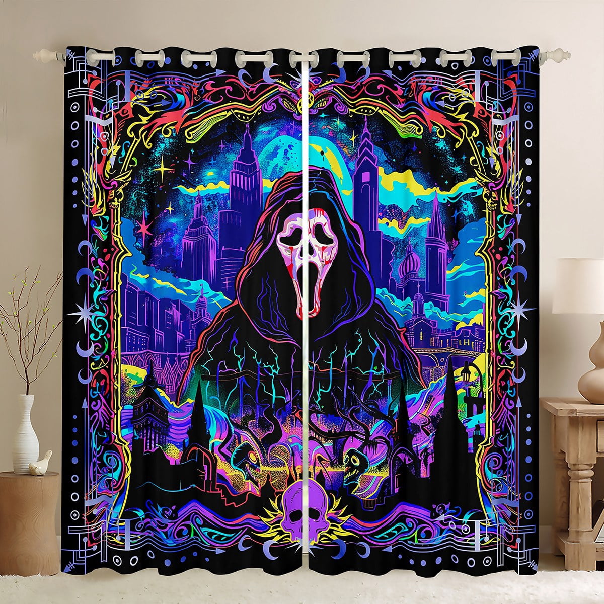 jejeloiu Spooky Gothic Skeleton Blackout Curtains Set of 2 (38x54 Each ...