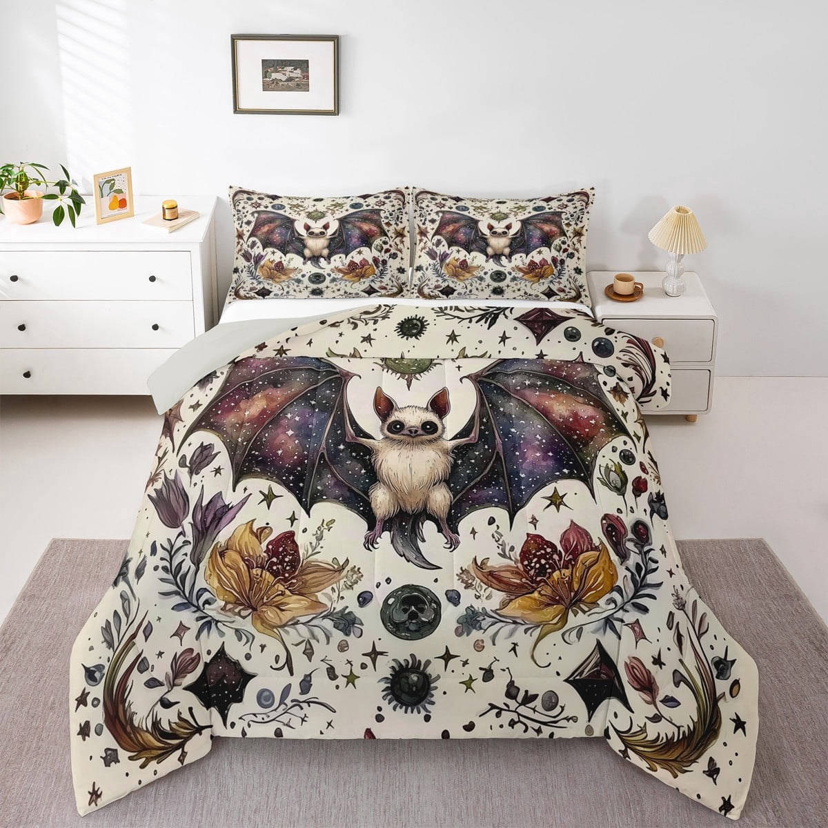 jejeloiu Spooky Halloween Bats Full Size Comforter Sets,Horror Gothic ...