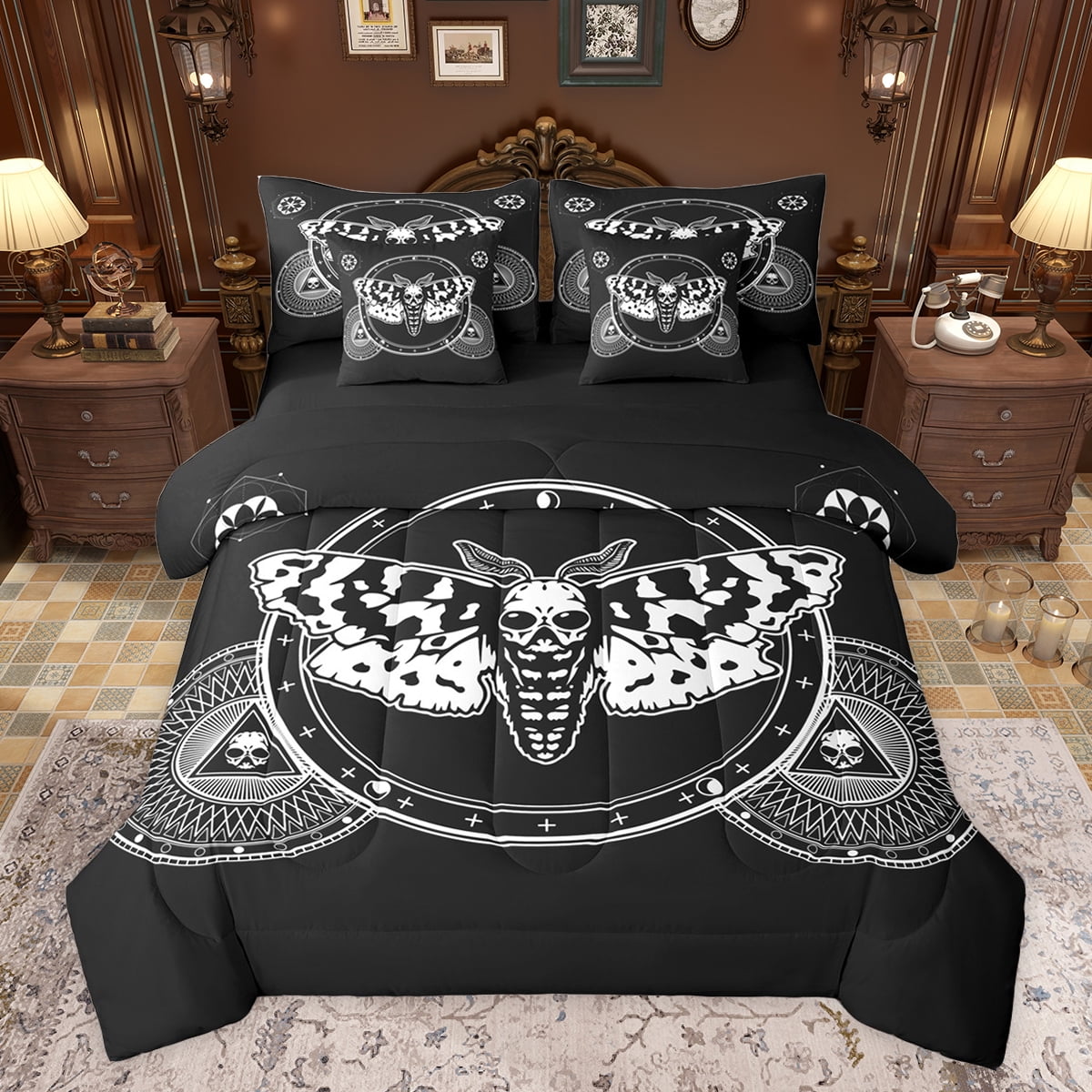 jejeloiu Spooky Moth Skull 7-Piece Twin Bedding Sets,Boho Exotic Style ...