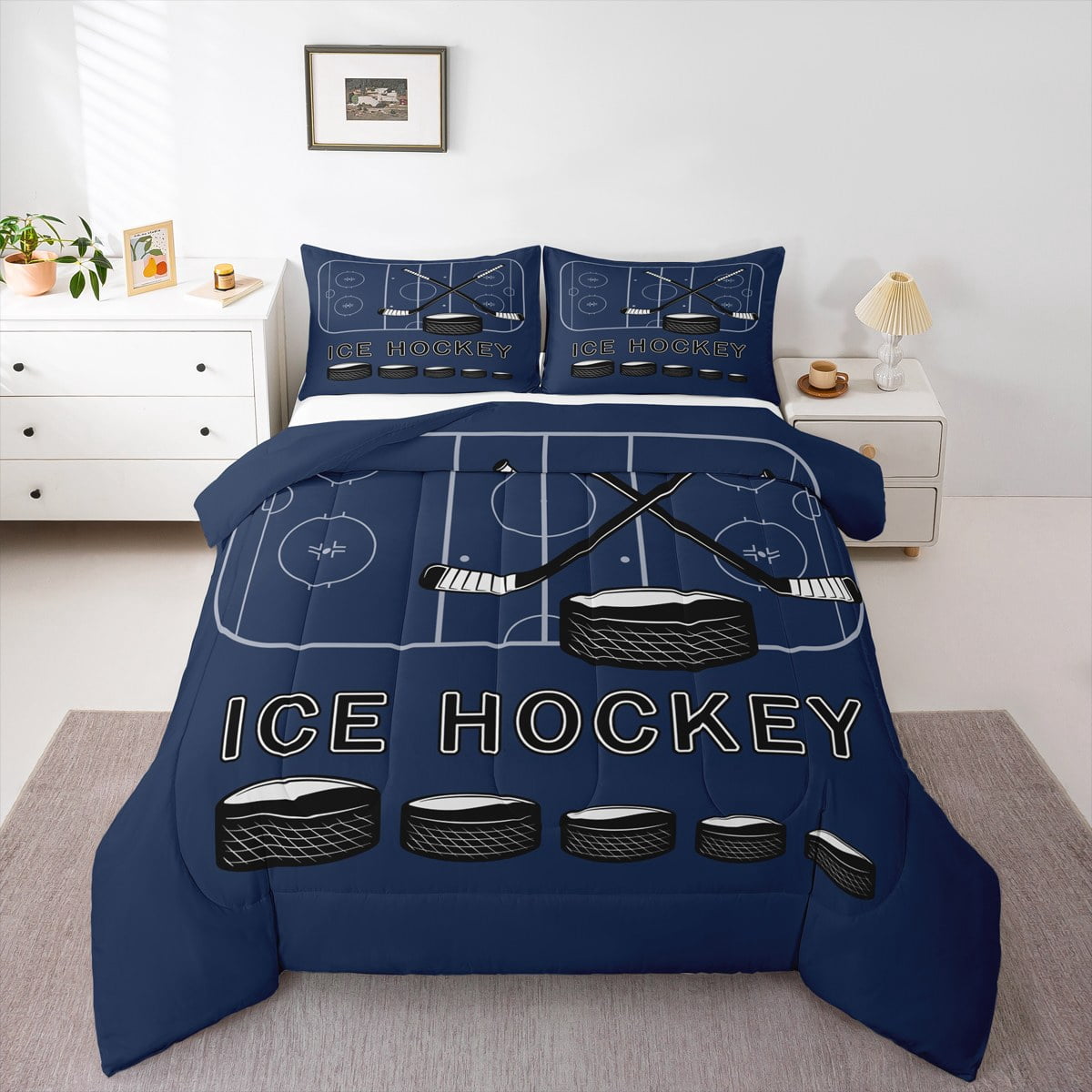 jejeloiu Sports Theme Full Size Comforter Sets,Ice Hockey Bedding ...