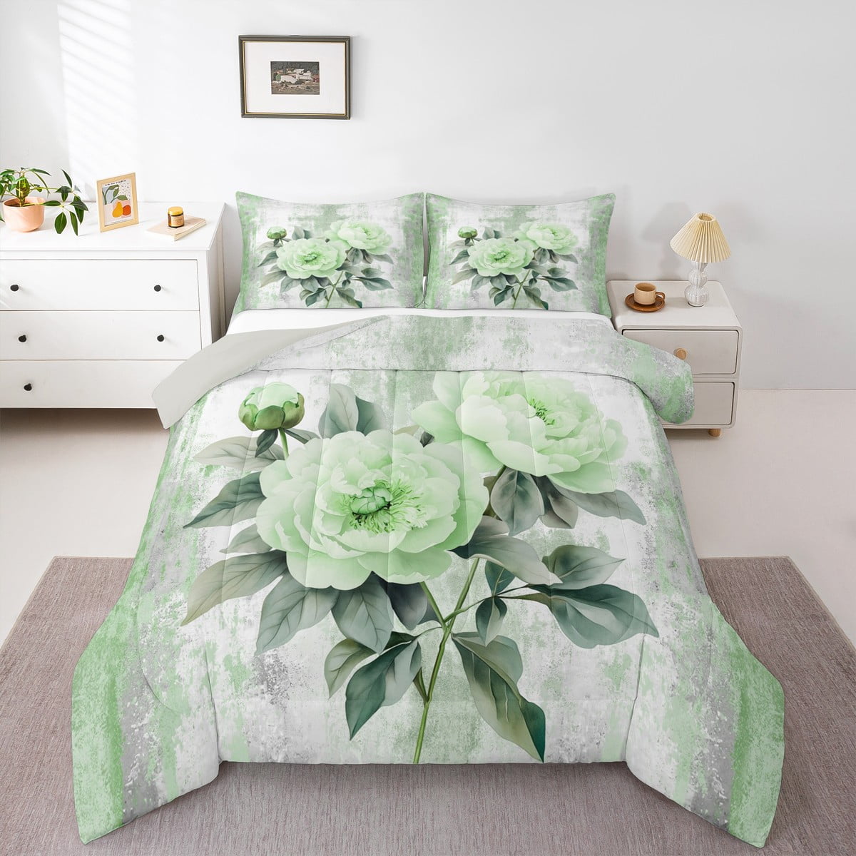 jejeloiu Spring Blossom Floral Bedding Comforter Set,Country Farmhouse ...