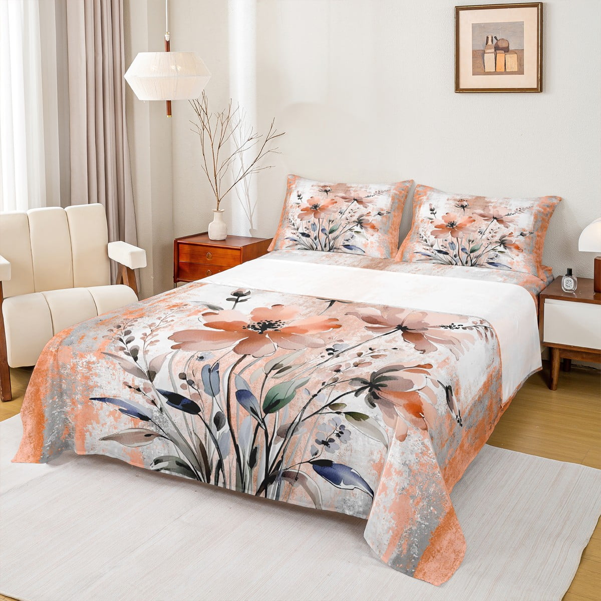 jejeloiu Spring Blossom Floral Full Size Sheets,Country Farmhouse ...