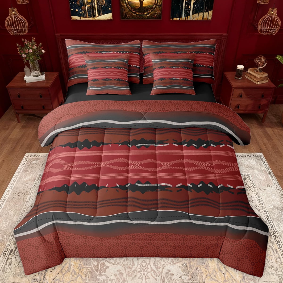 jejeloiu Stripes Lines Geometric 7-Piece Bedding Comforter Set,Modern ...