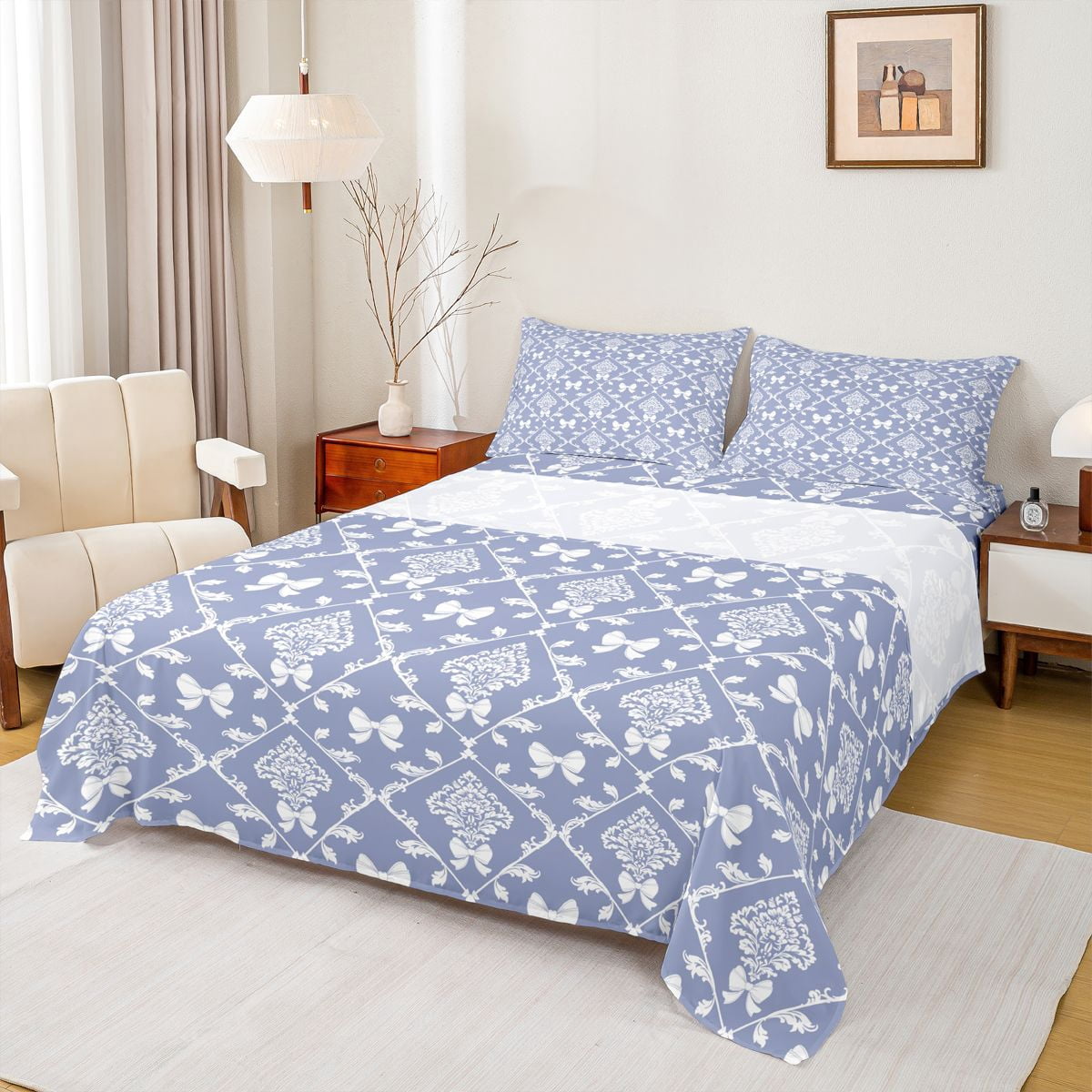 jejeloiu Sweet Bow King Sheets For Men Women,Delicate Pattern Bedding ...