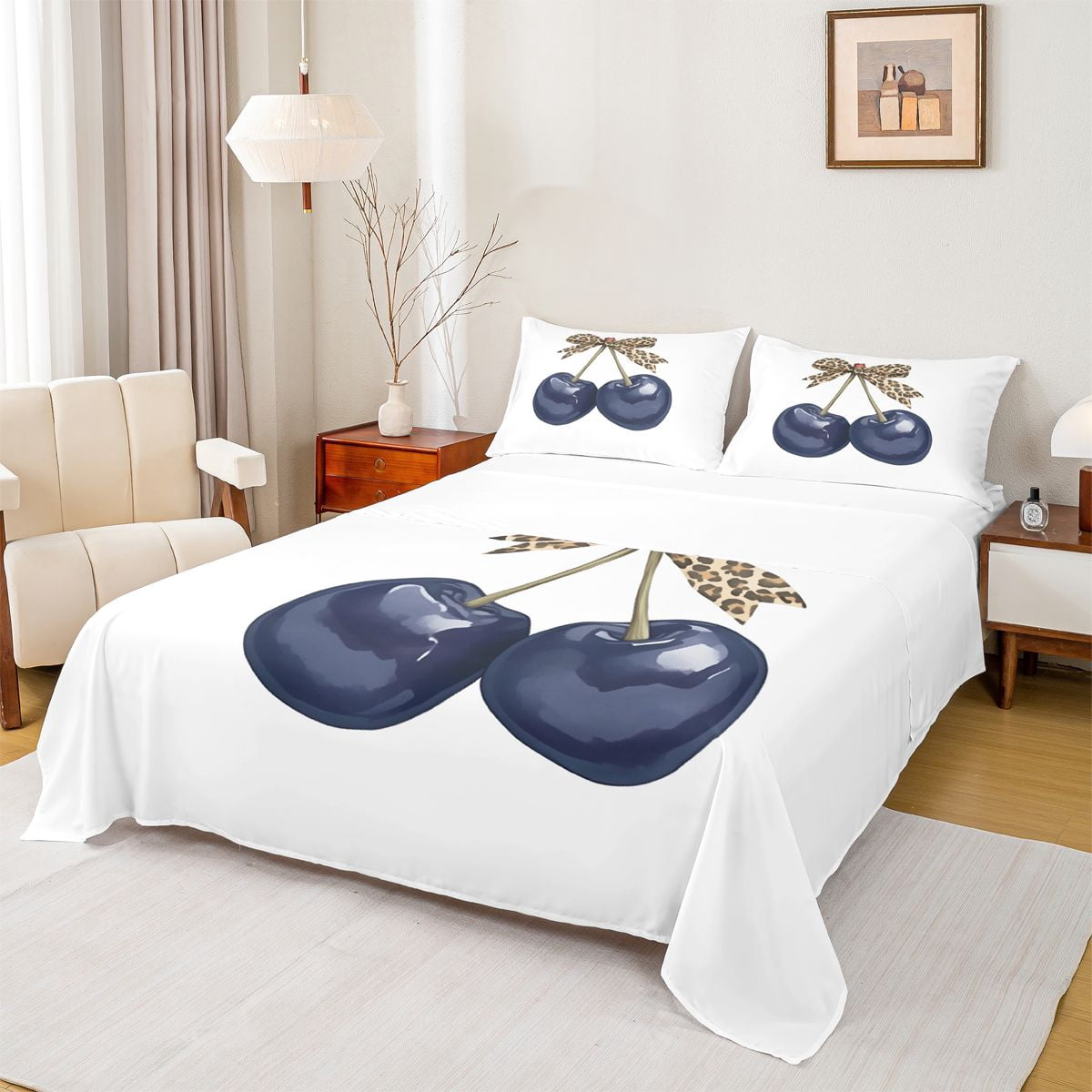 jejeloiu Sweet Cherries Full Size Sheets,Chic Cheetah Print Bed Sheets ...