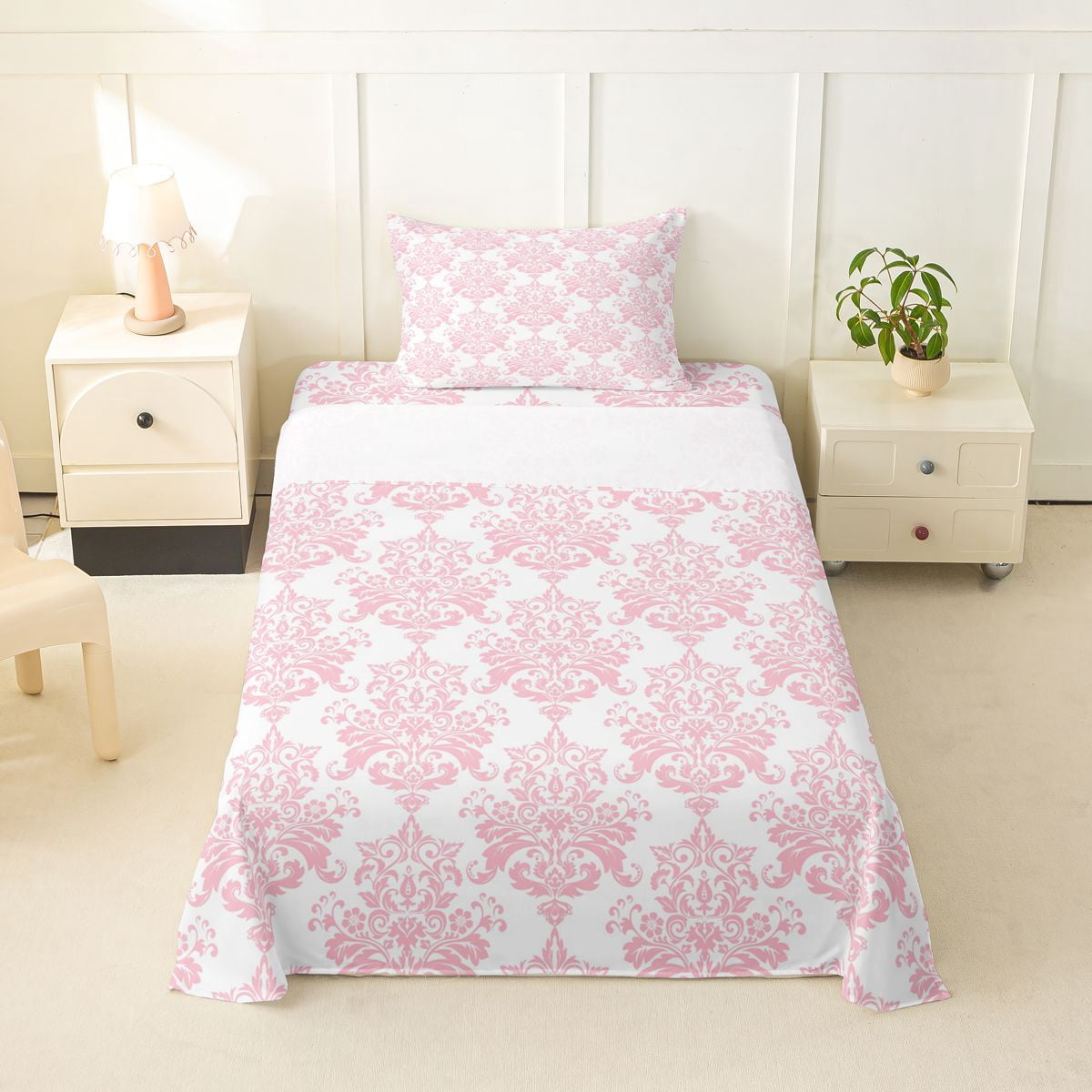 jejeloiu Sweet Damask Twin Sheets For Girls,Charming Floral Bedding ...