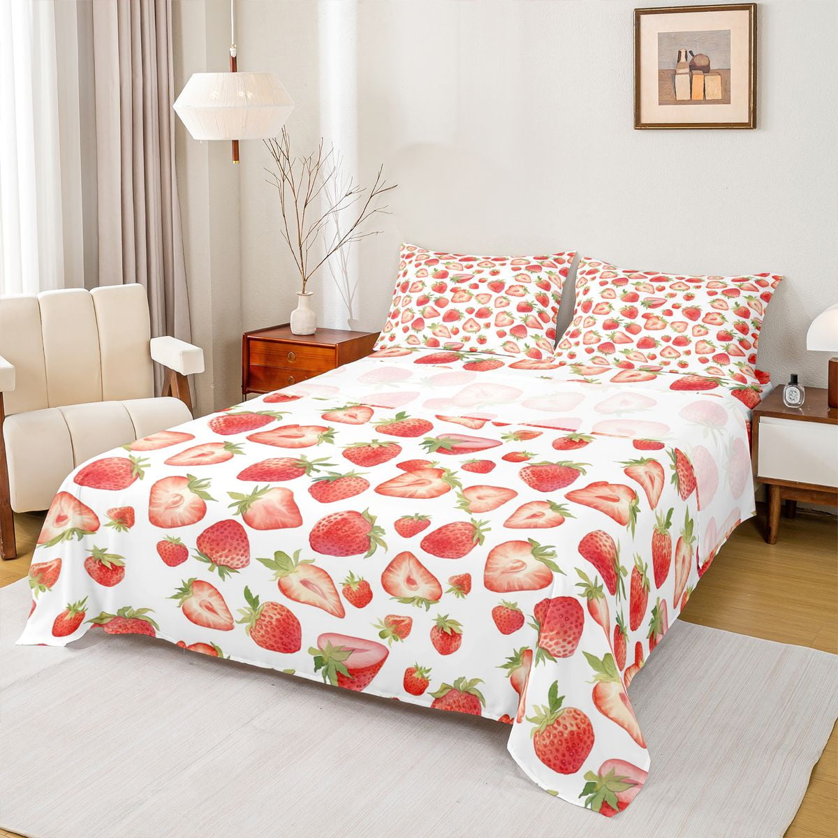 jejeloiu Sweet Kawaii Strawberry Bed Sheets,Red Winter Fruit King ...