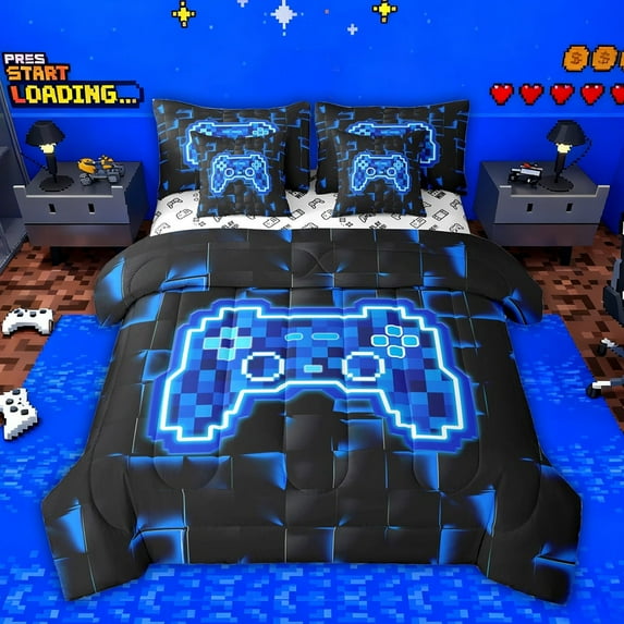 jejeloiu Teens Video Game 7-Piece Twin Bedding Sets,Pixel Console ...