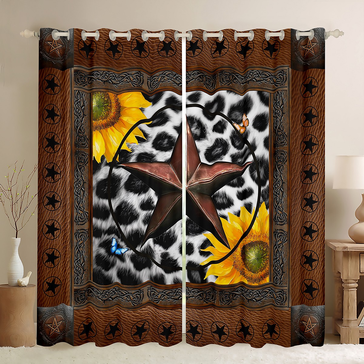 jejeloiu Texas Stars Blackout Curtains Set of 2 (38x54 Each),Leopard ...