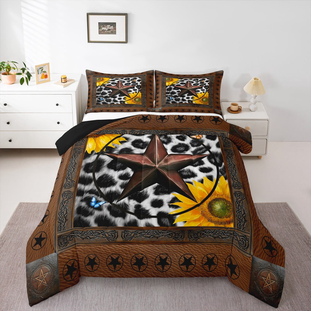 jejeloiu Texas Stars Full Size Comforter Sets,Leopard Print Bedding ...