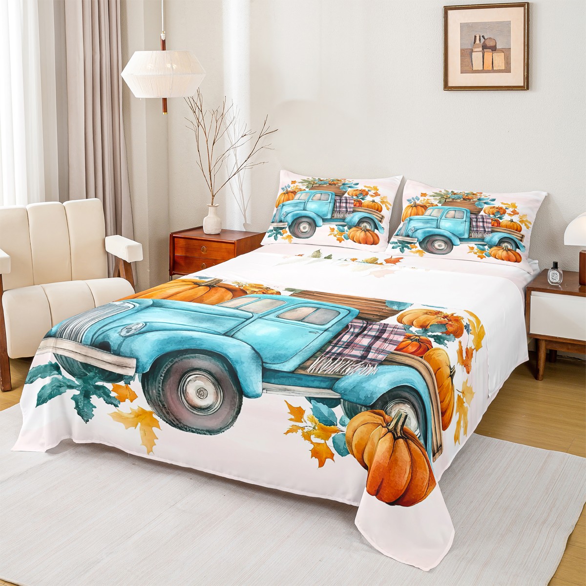 jejeloiu Thanksgiving Theme Bed Sheets,Autumn Harvest Pumpkin King ...
