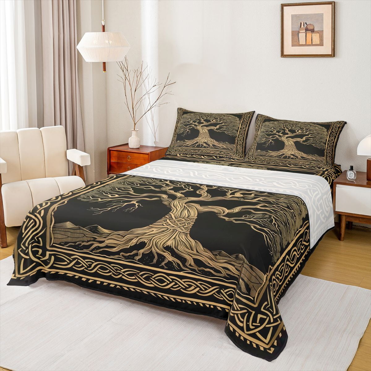 jejeloiu Tribal Golden Branches Bed Sheets,Boho Exotic Tree King Sheets ...