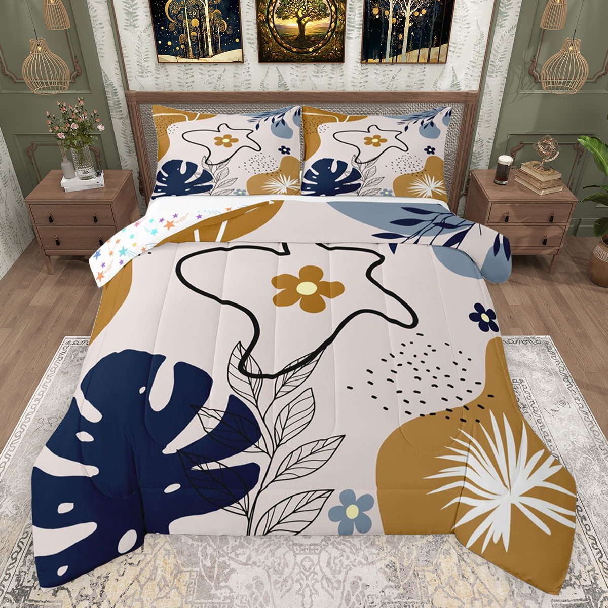 jejeloiu Tropical Botanical Monstera Full Size Comforter Sets,Rustic ...
