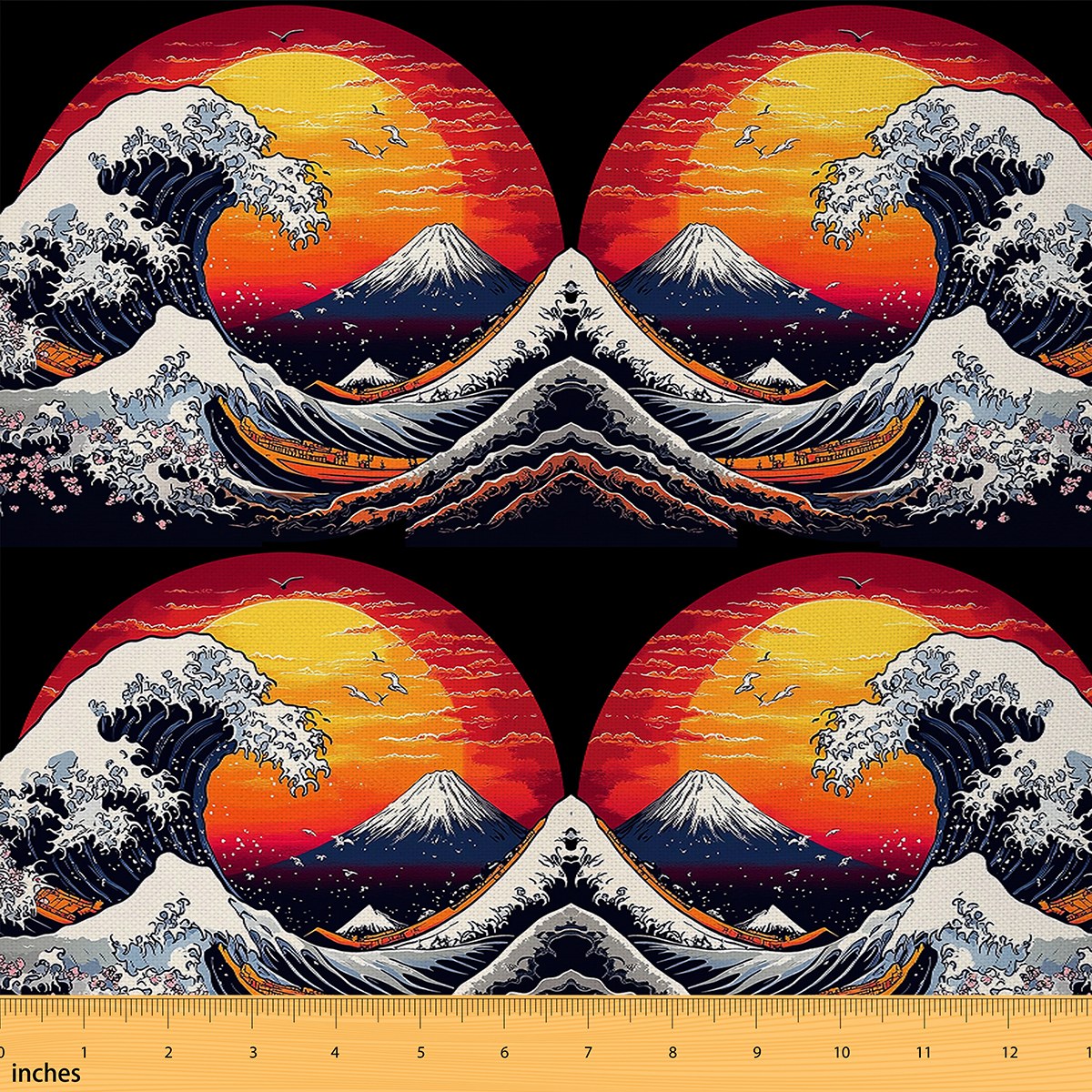 jejeloiu Ukiyoe Mount Fuji Fabric by the Yard 10 Yards, Retro Ocean Sea ...
