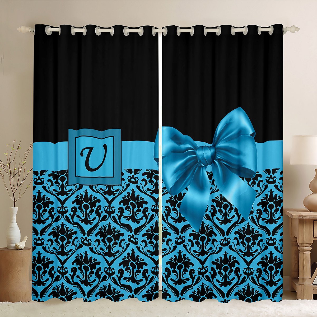 jejeloiu Victorian Damask Flower Blackout Curtains Set of 2 (52x84 Each ...