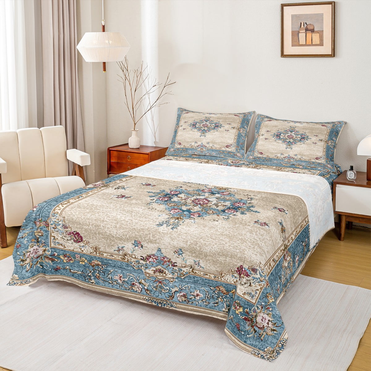 jejeloiu Vinateg Boho Flowers Queen Sheet Sets,Bohemian Theme Flat ...