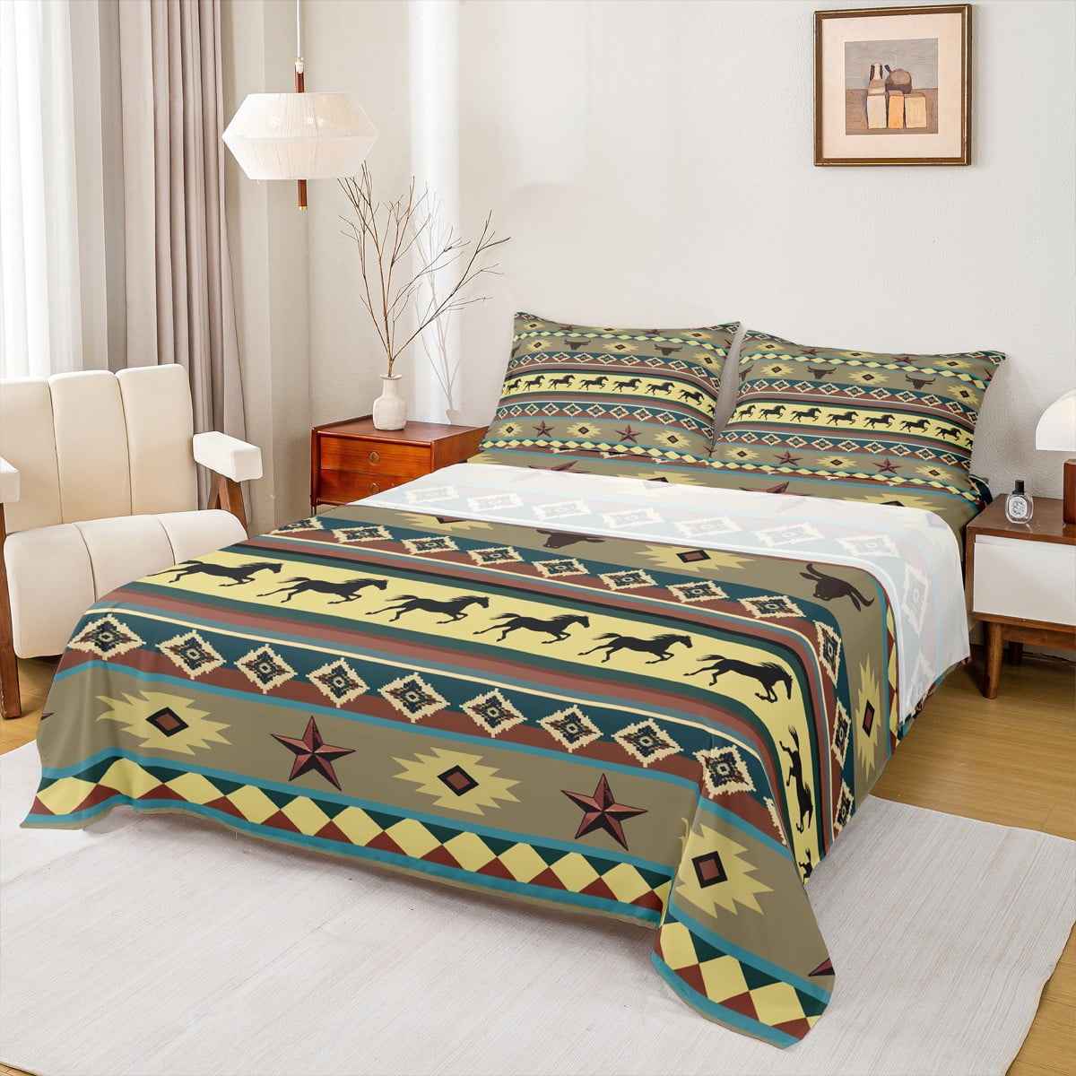 jejeloiu Vintage Aztec Print Bed Sheets,3D Texas Stars King Sheets ...