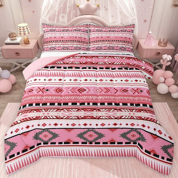 jejeloiu Vintage Aztec Print Full Size Comforter Sets,Pink Geometric ...