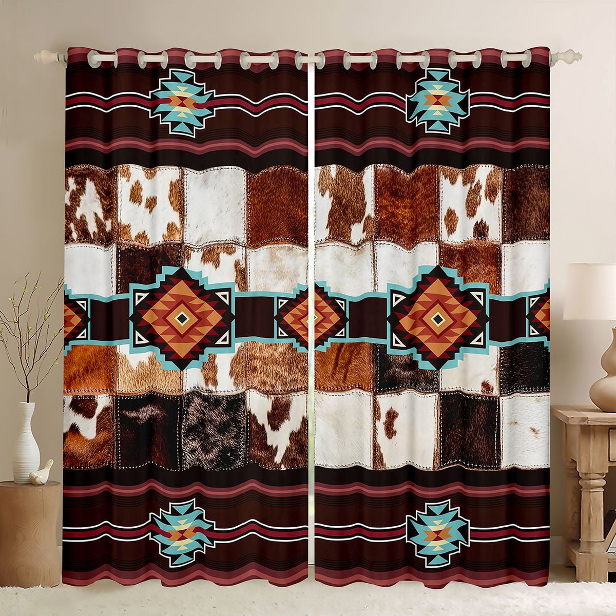 jejeloiu Vintage Cattle Hide Blackout Curtains Set of 2 (52x84 Each ...