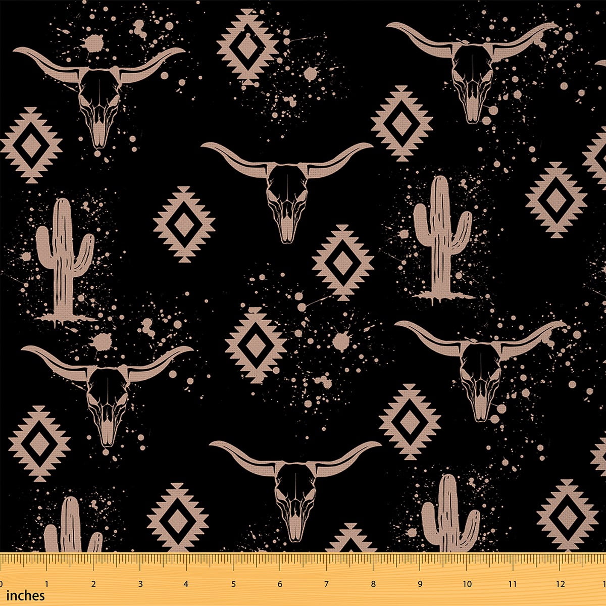 jejeloiu Vintage Cow Skull Fabric by the Yard 5 Yards, Brown Bohemian ...