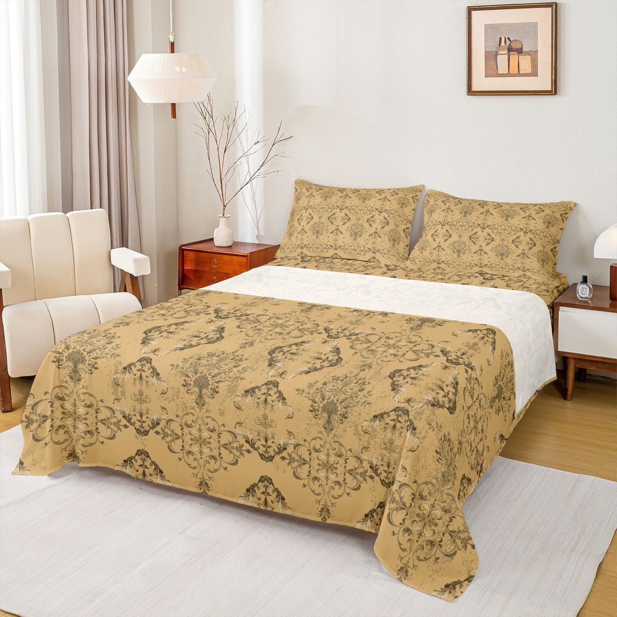 jejeloiu Vintage Damask King Sheets,Classic Floral Bedding For Adults ...