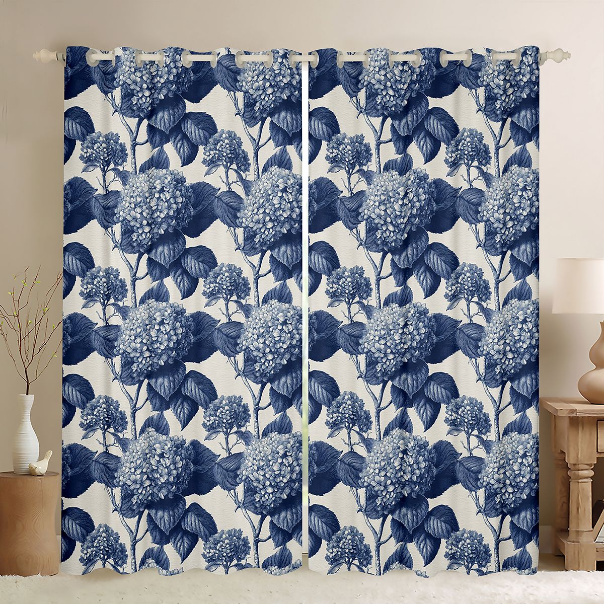 jejeloiu Vintage Floral Hydrangea Blackout Curtains Set of 2 (52x84 ...
