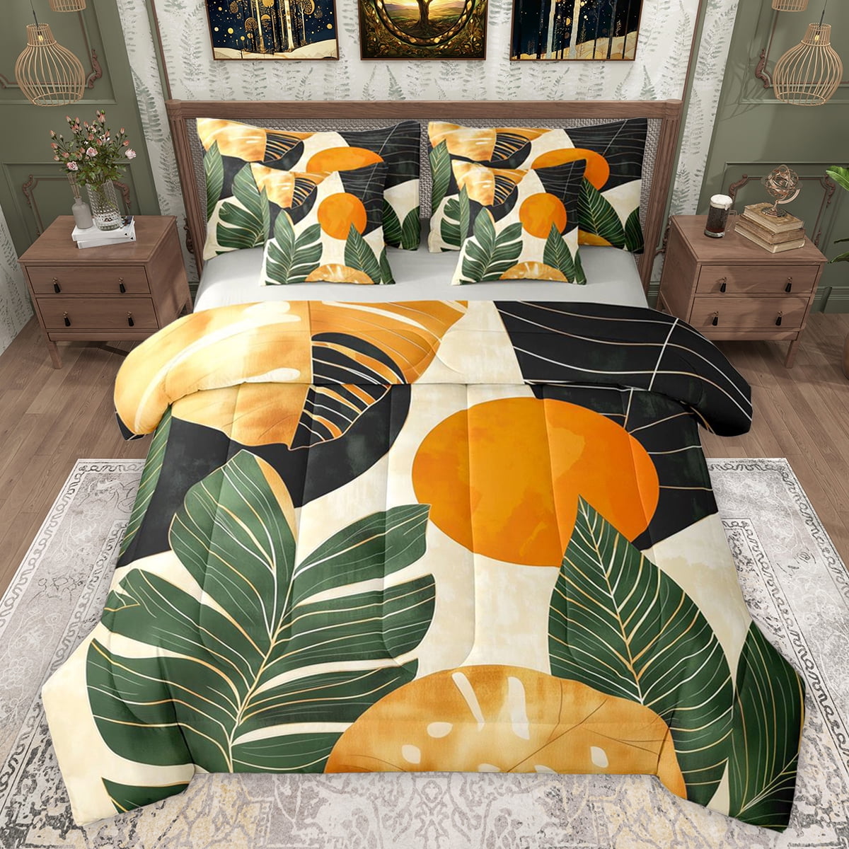 jejeloiu Vintage Geometric Circle 7-Piece Bedding Comforter Set ...