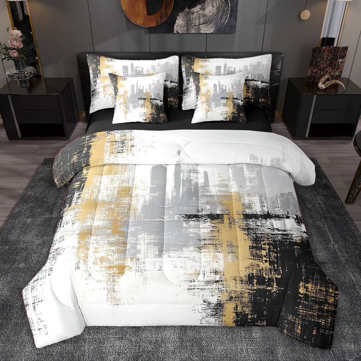 jejeloiu Vintage Geometric Design 7-Piece Twin Bedding Sets,White Black ...