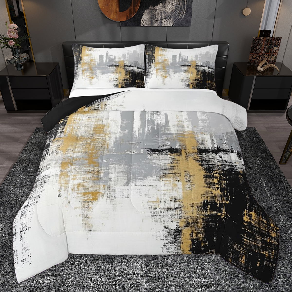 jejeloiu Vintage Geometric Design Full Size Comforter Sets,White Black ...