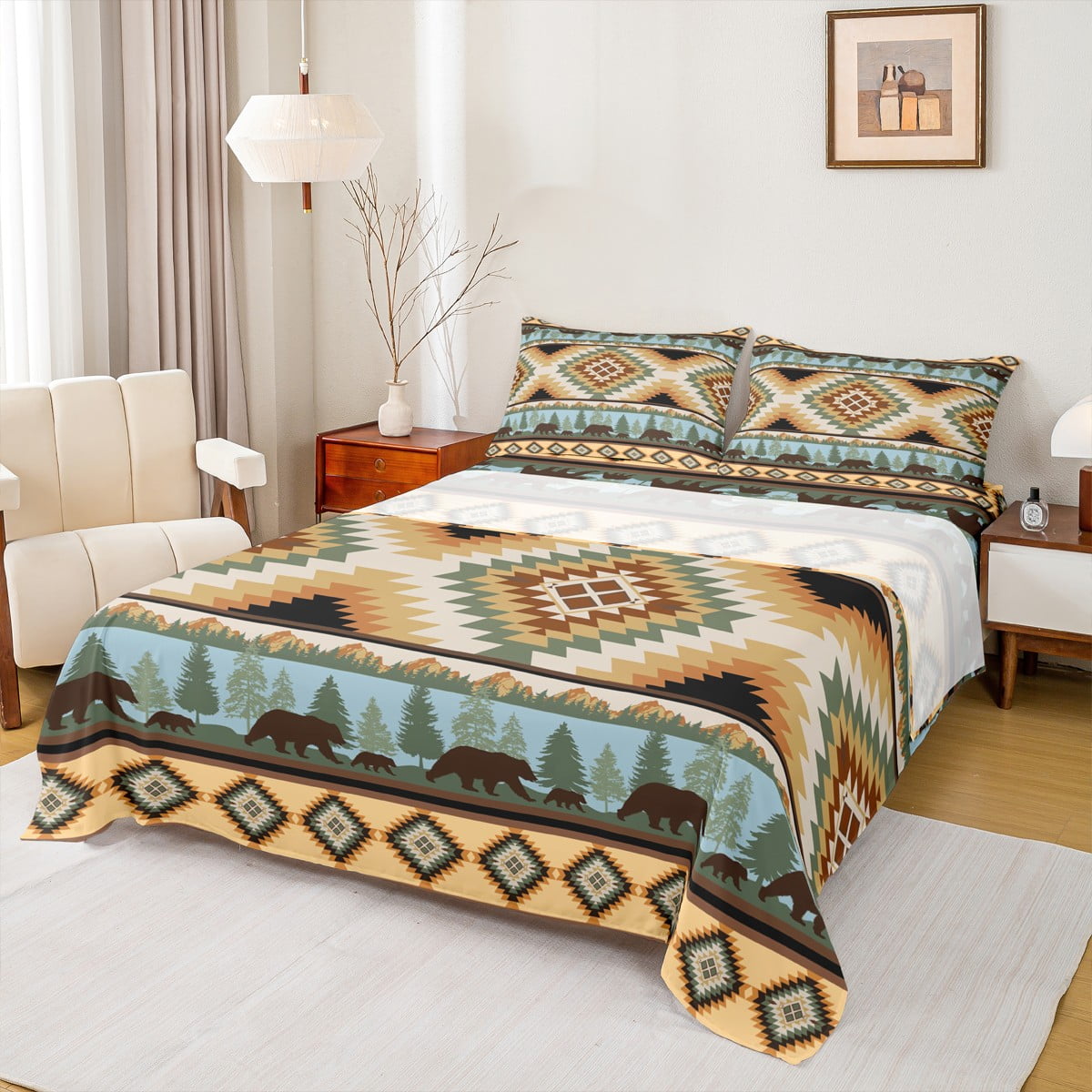 jejeloiu Vintage Geometric Rhombus Full Size Sheets,Aztec Exotic Style ...