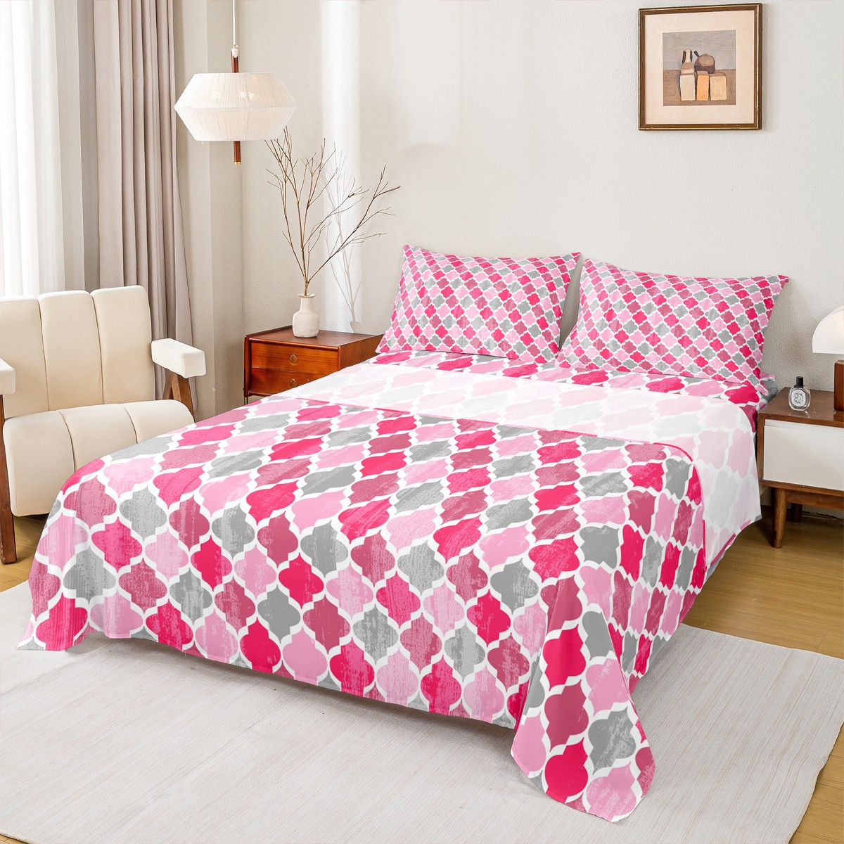 jejeloiu Vintage Rhombus Pattern Twin Sheet Sets,Abstract Geometric ...