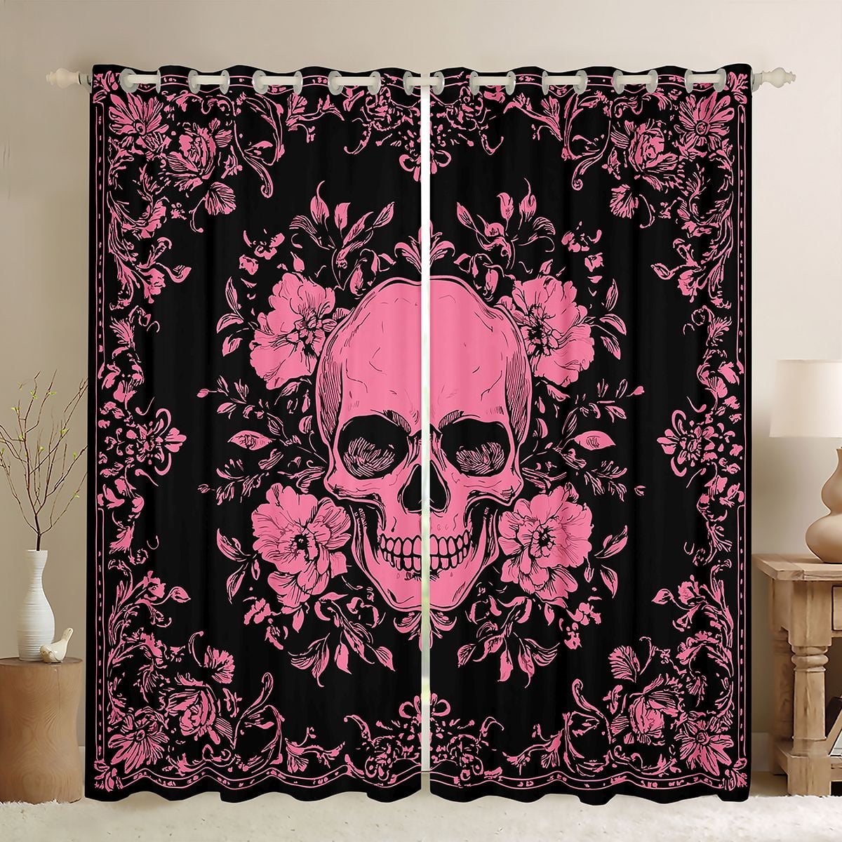 jejeloiu Vintage Skull Blackout Curtains Set of 2 (52x84 Each),Gothic ...