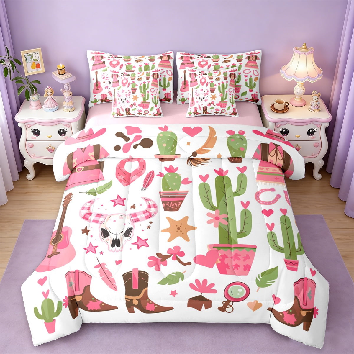 jejeloiu Wastern Cowgirl Boots Bedding Comforter Set 7pcs,Rustic Bull ...