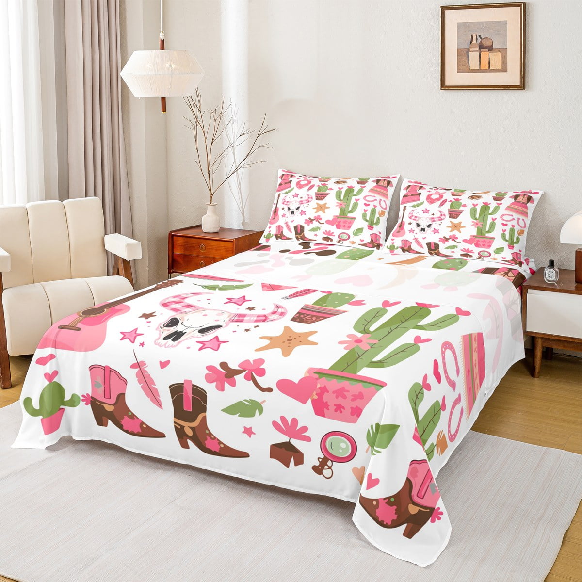 jejeloiu Wastern Cowgirl Boots Twin Sheet Sets,Rustic Bull Skull Twin ...