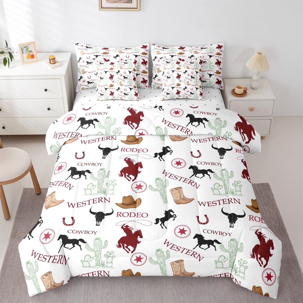 jejeloiu Weatern Cowboys Bedding Comforter Set 7pcs,Tropical Plant ...