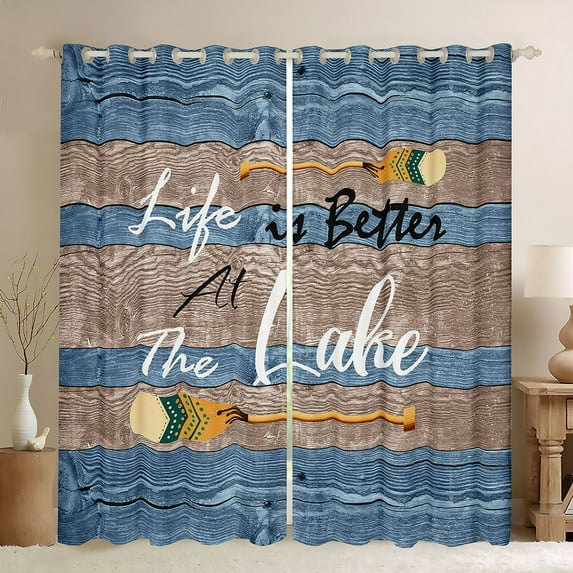 jejeloiu Welcome Lake House Black Out Curtains,Brown Blue Curtains Pack ...