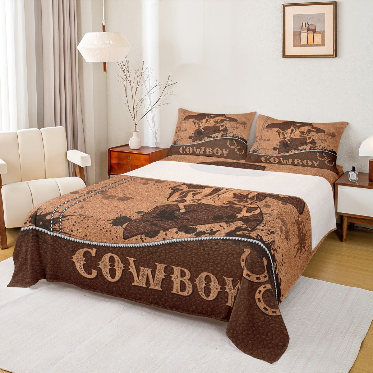 jejeloiu Western Cowboy Tribal Bed Sheets,Vintage Horseshoe King Sheets ...