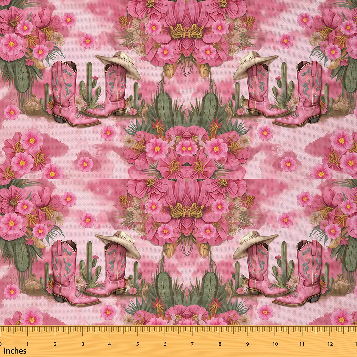 jejeloiu Western Cowgirl Boots Fabric by the Yard 1 Yard,Romantic Pink ...