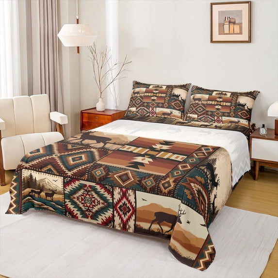 jejeloiu Western Deer Bed Sheets,Aztec Pattern Full Size Sheets For ...