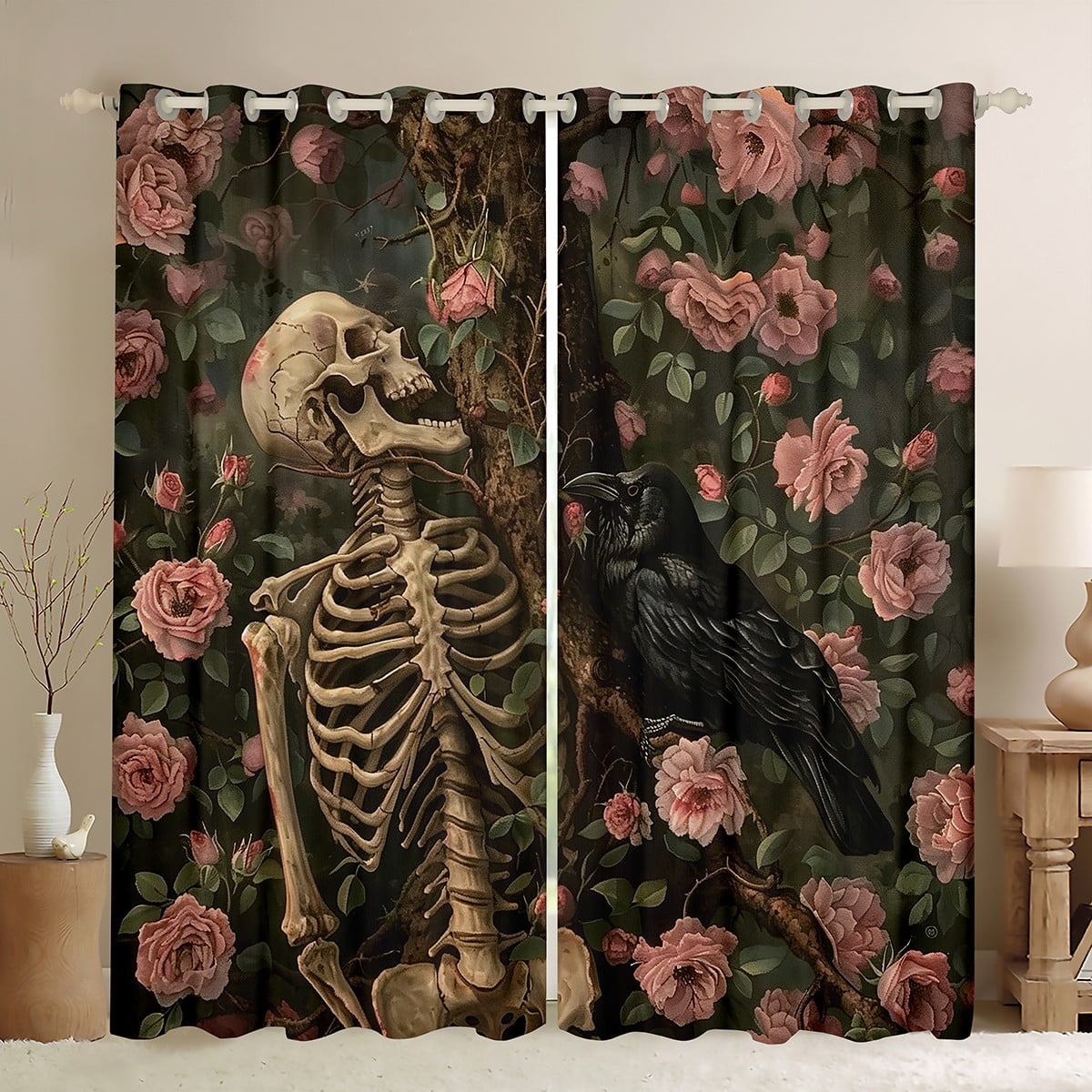 jejeloiu Western Rustic Flower Curtains and Drapes,Halloween Skull ...