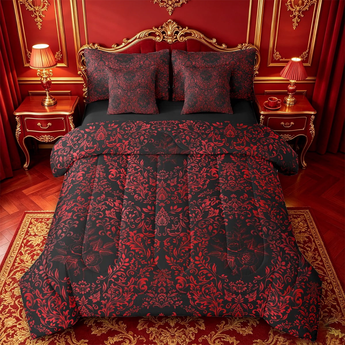 jejeloiu Western Vintage Damask 7-Piece King Bedding,Floral Pattern ...