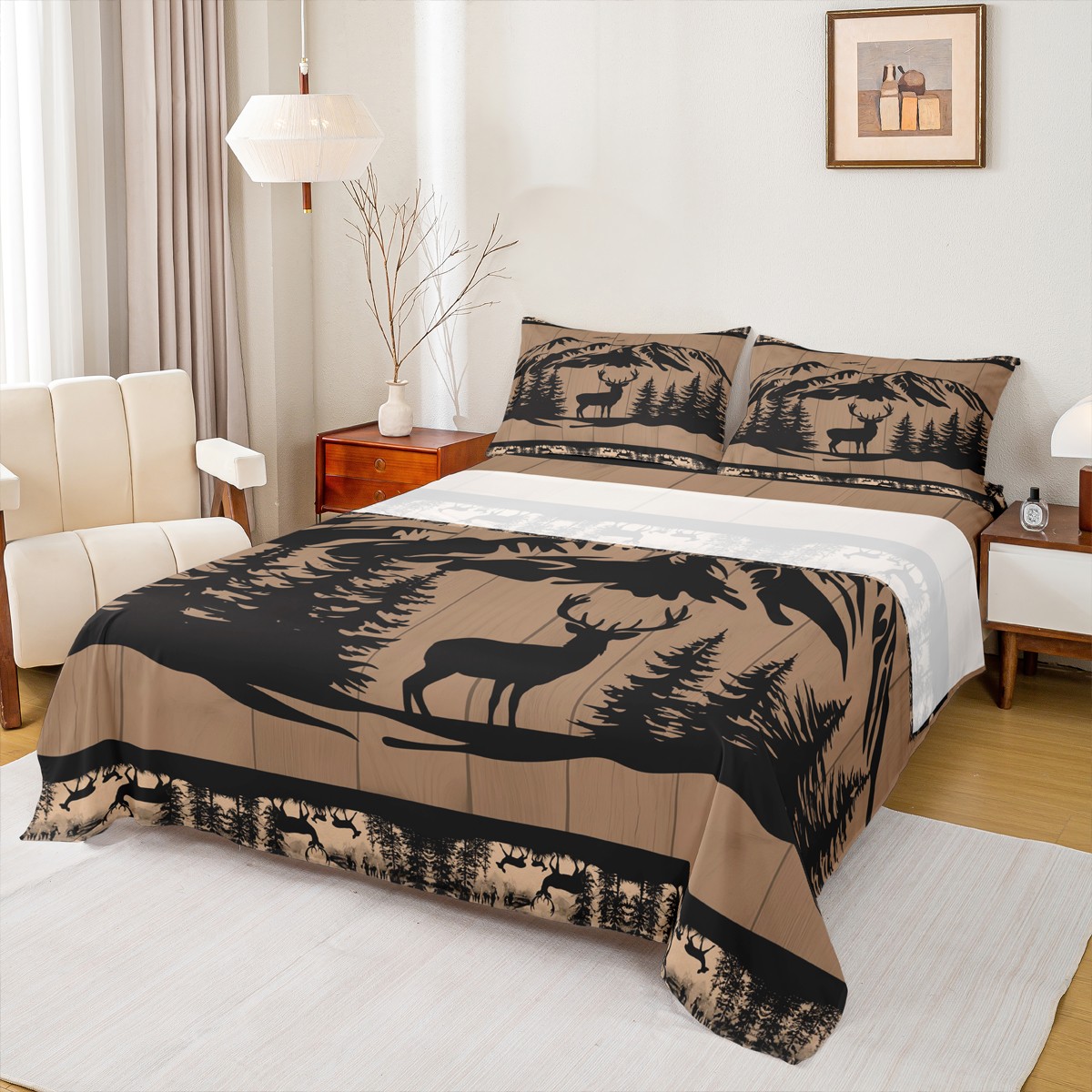 jejeloiu Wild Animal Deer Bed Sheets,Old Wodden Board King Sheets ...