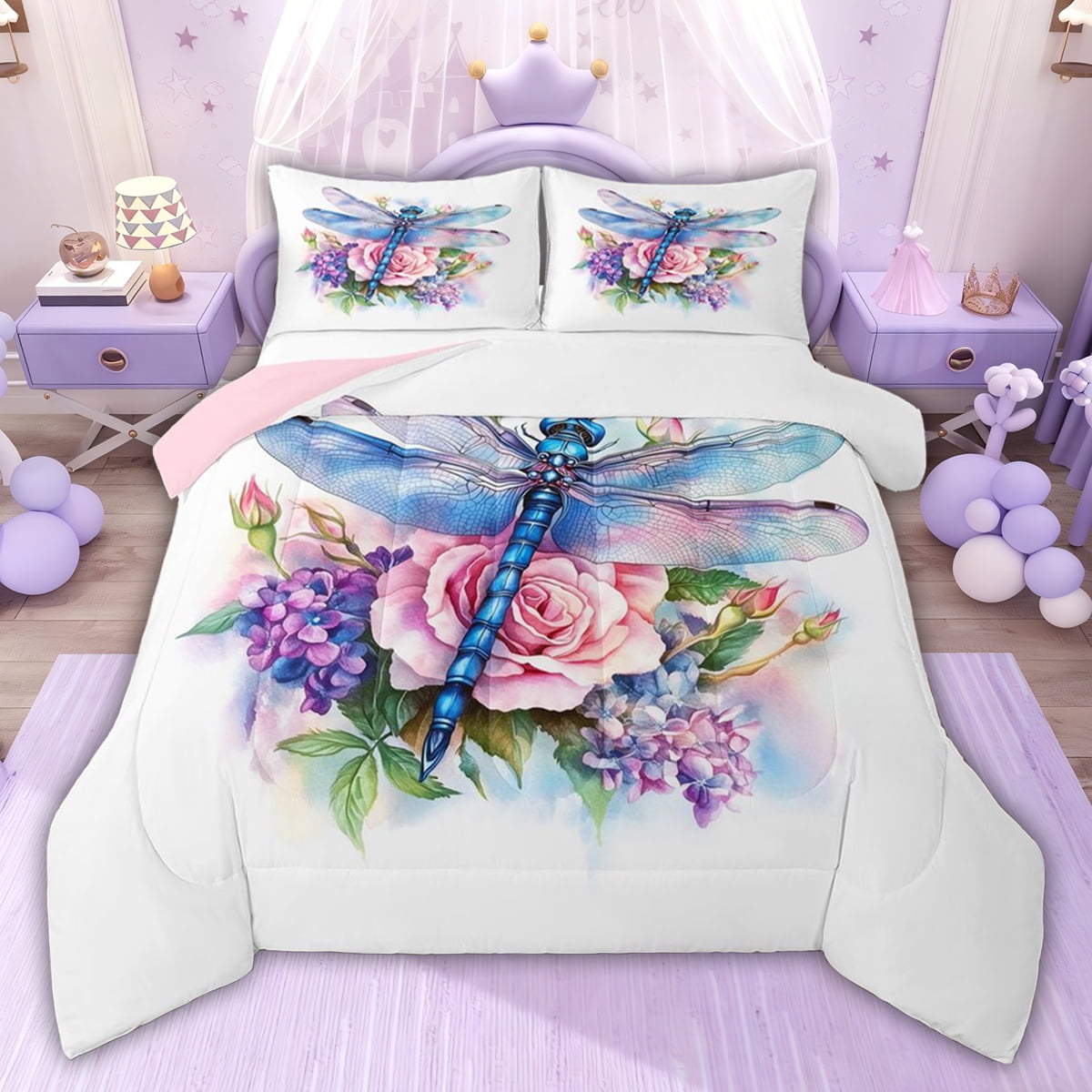 jejeloiu Wild Animal Dragonfly Twin Comforter Sets,Colorful Botanical ...
