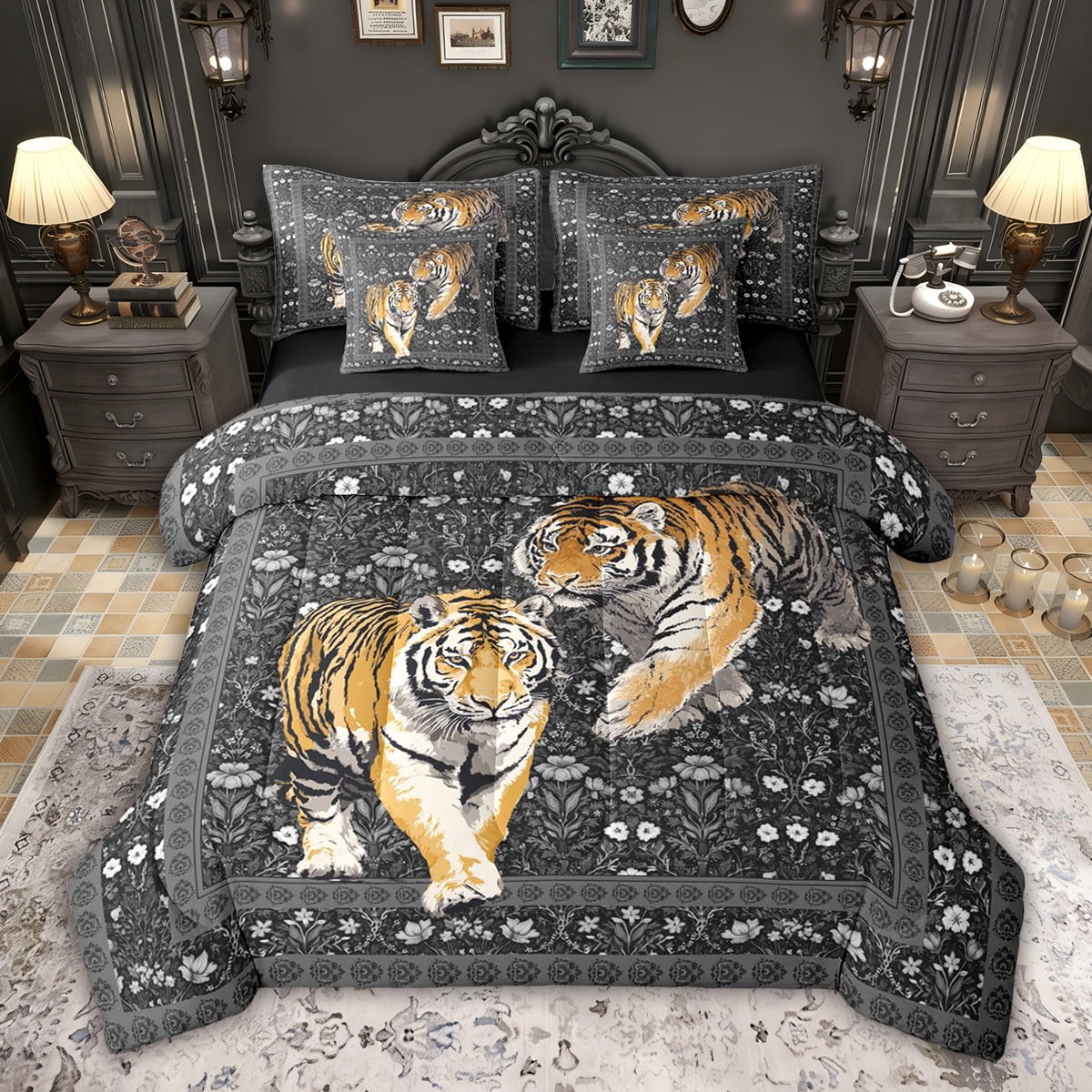 jejeloiu Wild Animals 7pcs Bedding Comforter Set,Jungle Tiger Pattern ...