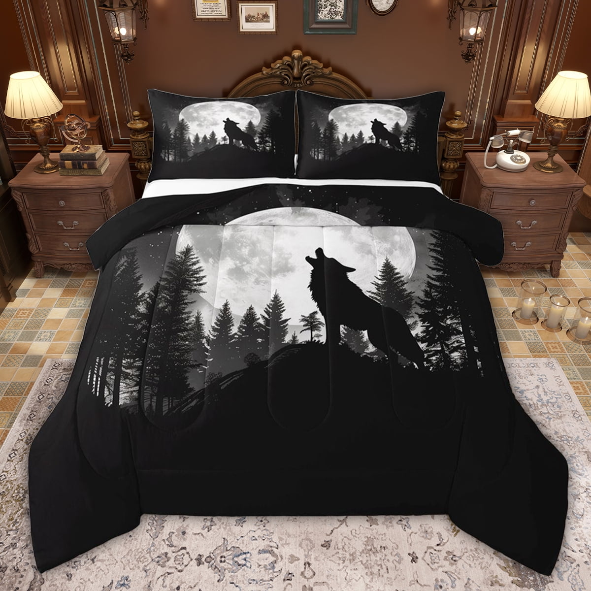 jejeloiu Wild Animals Wolves Full Size Comforter Sets,White Black ...