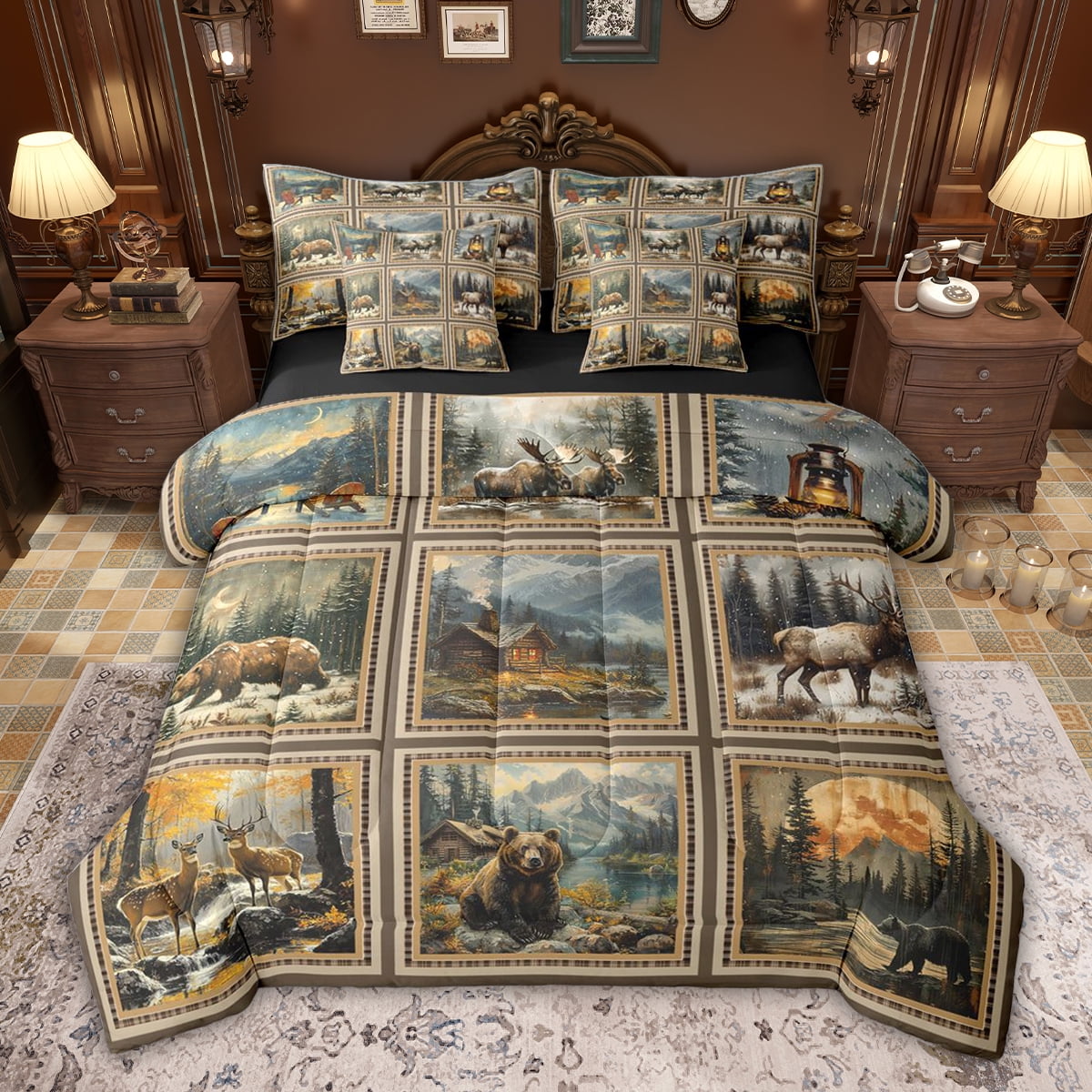 jejeloiu Wild Bear Deer 7 Pieces Bedding Comforter Set,Country ...